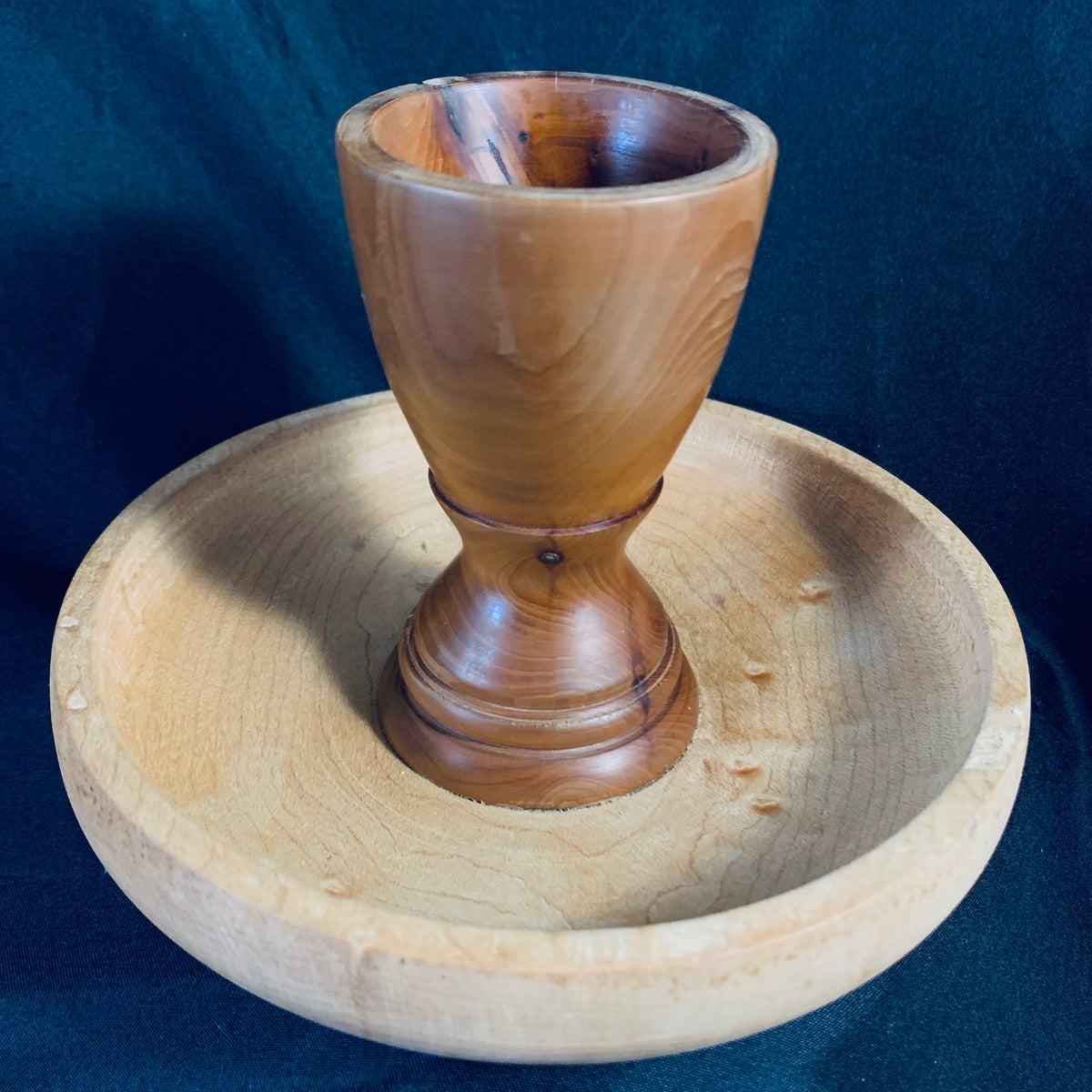 Vintage Wooden Handcrafted Egg Cup Yew & Bird’s Eye Maple Wood Signed ...