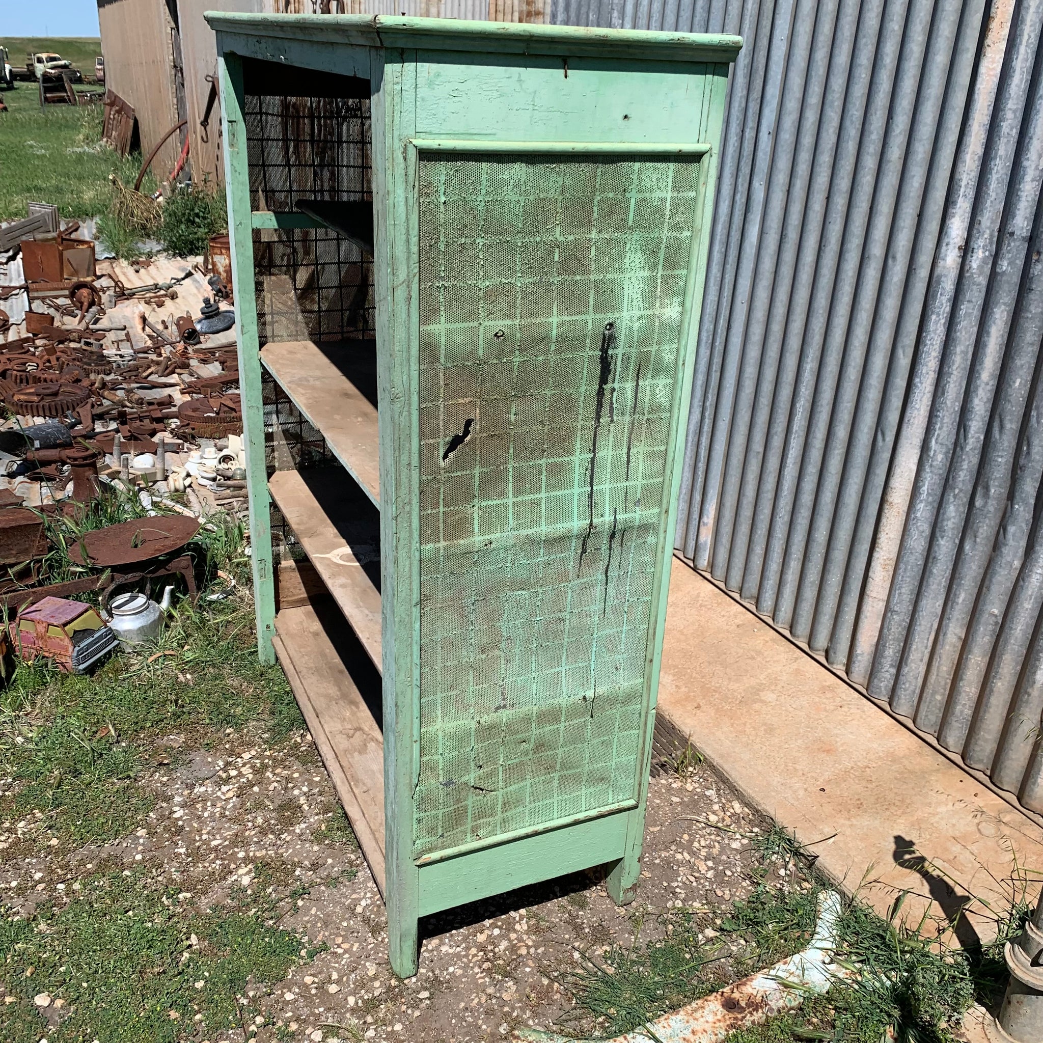 Antique Rustic Green Painted Meat Safe Shelf Unit Without Doors PI Scullery Days Vintage